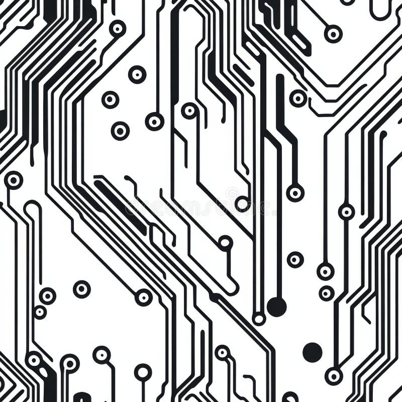 Black Circuit Board Pattern White Lines Digital Connections Stock ...