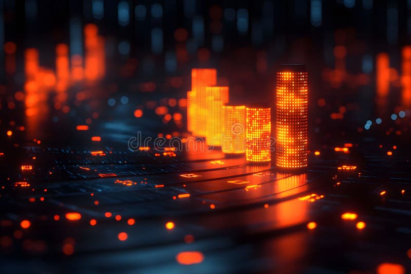 Futuristic Digital Circuit with Glowing Orange Data Columns for ...