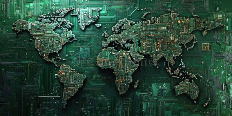 Digital Circuit Board World Map Stock Image - Image of infrastructure ...