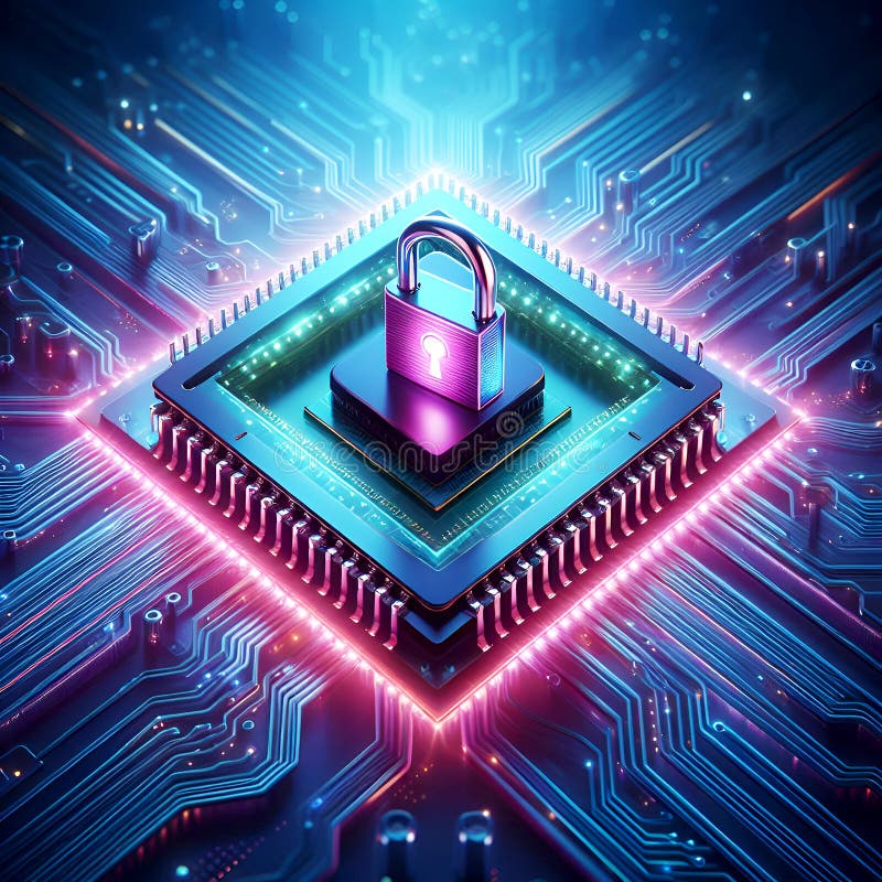 Computer Digital Circuit Board Padlock Neon Lighting Line Security ...