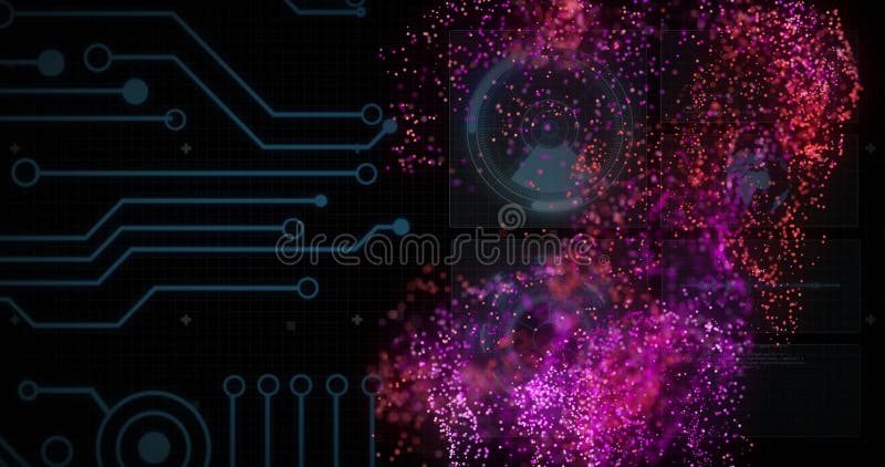 Digital Circuit and Data Visualization Image Over Colorful Particle ...