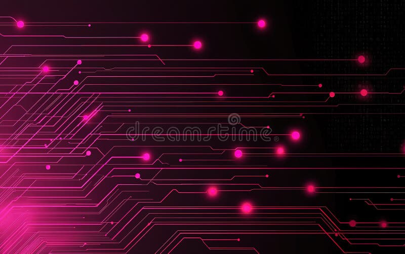 Digital Circuit Pattern with Glowing Pink Nodes on a Dark Background ...