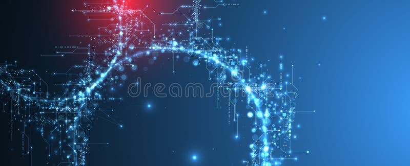 Digital Circuit Visualization Vector Background. Neon Glowing Board ...