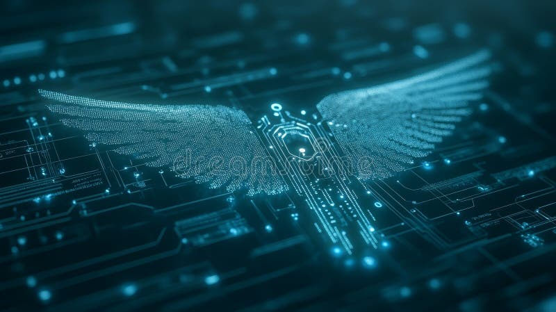 Digital Circuit Wings on Futuristic Technology Background Stock ...