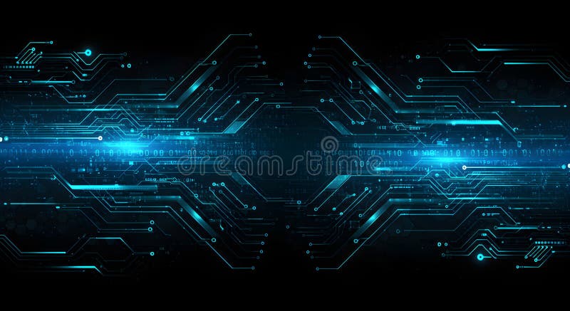 Digital Circuitry Design with Glowing Lines and Binary Data Flowing at Night Generative AI Stock ...