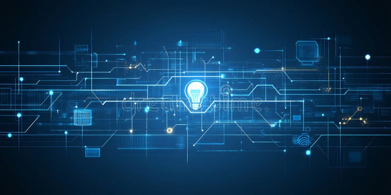 Digital Circuitry with a Lightbulb Icon Stock Illustration ...