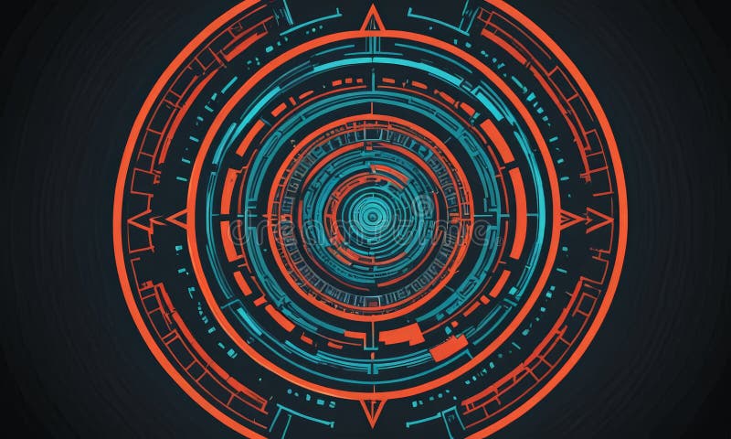 Digital Circular Interface with Concentric Circles in Red, Blue, and ...