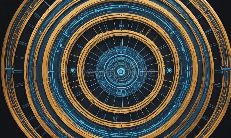 Digital Circular Pattern with Concentric Circles in Blue and Gold ...