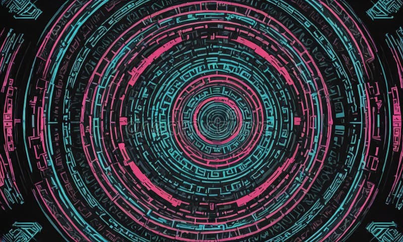 Digital Circular Pattern with Concentric Circles in Shades Pink, Blue ...