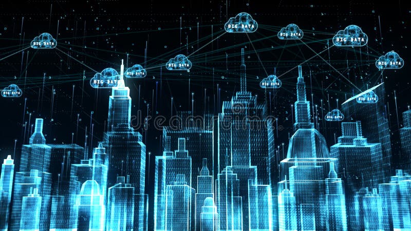 Digital City, Digital Cyberspace with Particles and Digital Data ...
