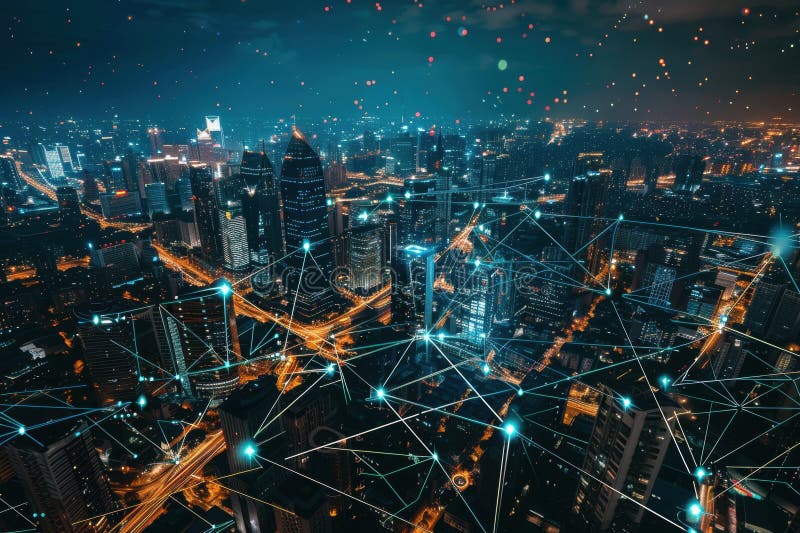 Digital City Concept with Network Connection Stock Illustration ...