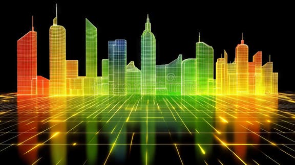 A Digital City of the Future is Shown from an Abstract Viewpoint ...
