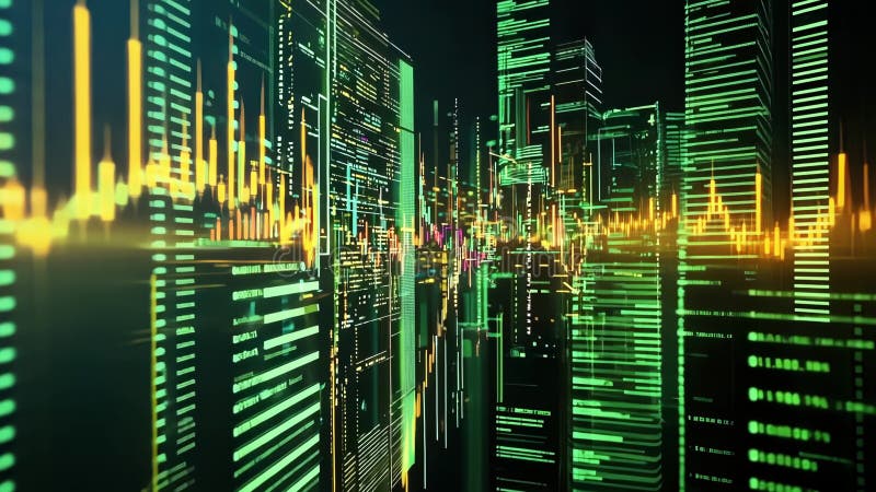 Digital City With Glowing Lines Of Code And Data Flowing Representing Programming Big Data And