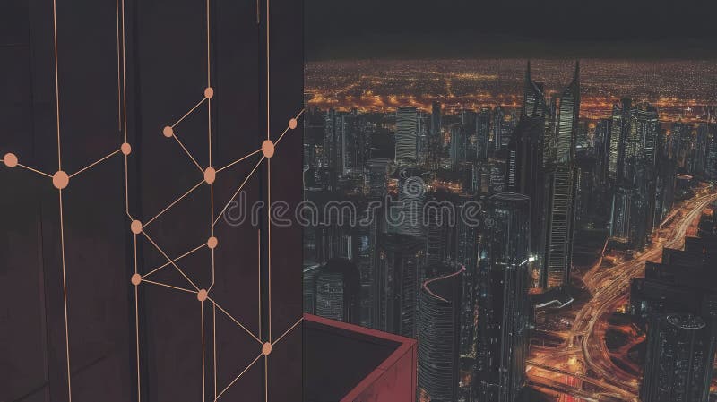 Digital City Grid with View from Dark Skyscraper Stock Illustration ...