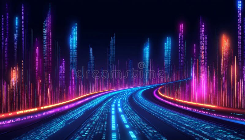 Digital City Highway, Abstract Cityscape, Code Lines, Minimalist Design ...