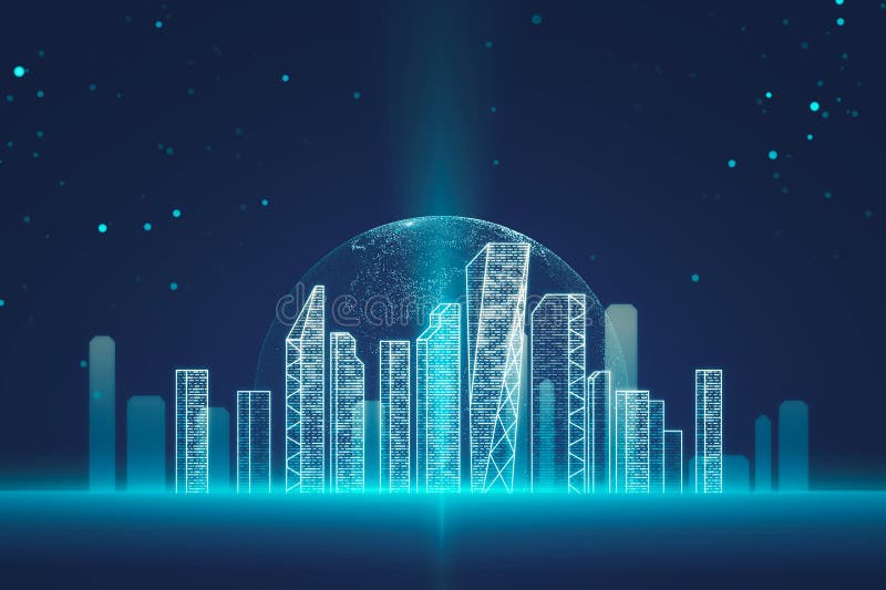 Digital City Illustration on Background. Smart City Concept. 3D ...