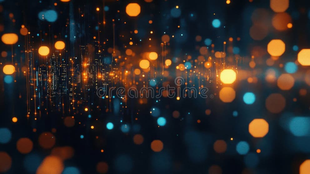 Digital City Lights Glow with Network Connection in Dark Background ...
