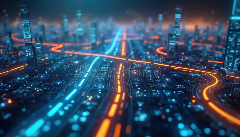 Digital City Map. Futuristic Tech Roadmap for Business. Modernization ...