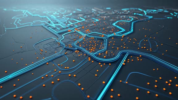 Digital City Map with Glowing Network Connections Data Visualization ...