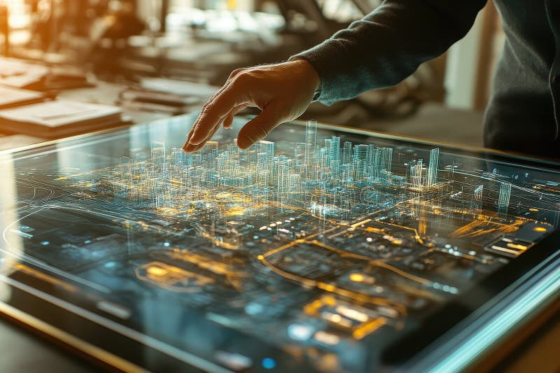 Digital City Map Interaction with Touchscreen Technology Display Stock ...
