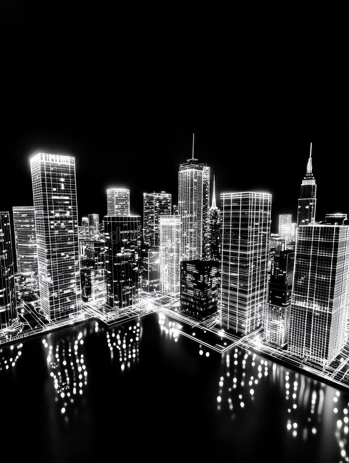 Wireframe Cityscape at Night a Digital of a City Skyline at Night ...