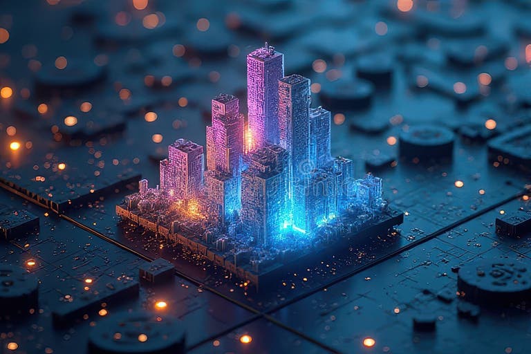 Digital Cityscape Core stock illustration. Illustration of rendered - 366574361