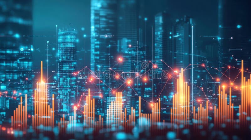 A Digital Cityscape with Data Visualization Elements Representing ...