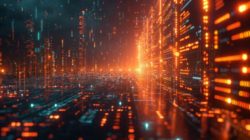 A Digital Cityscape Featuring a Web of Interconnected Screens and ...