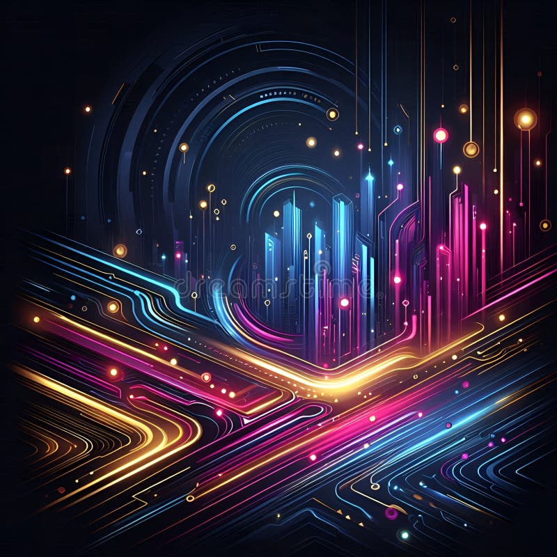 A Digital Cityscape with Glowing Lines, Modern and High Tech Design ...