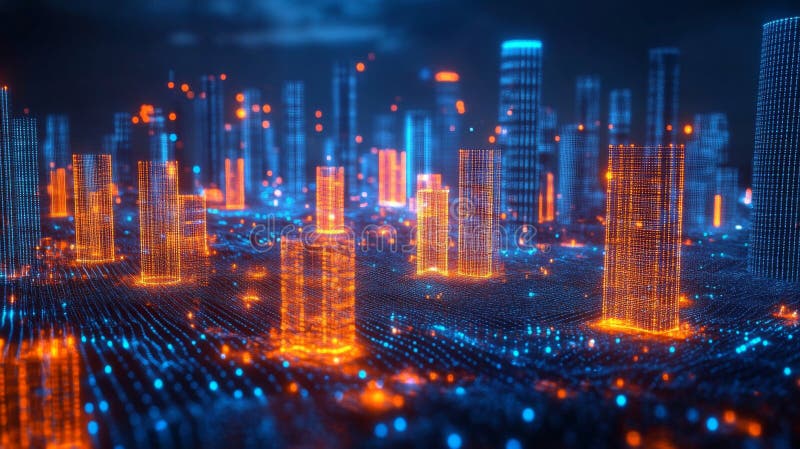 Digital Cityscape.Luminous Metropolis Stock Illustration - Illustration ...