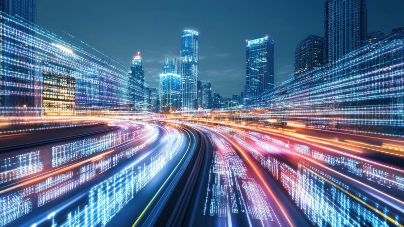 Digital Cityscape Highway stock photo. Image of information - 365030926