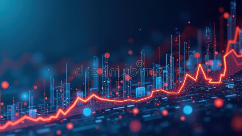 Digital Cityscape with Red Data Line Stock Illustration - Illustration ...