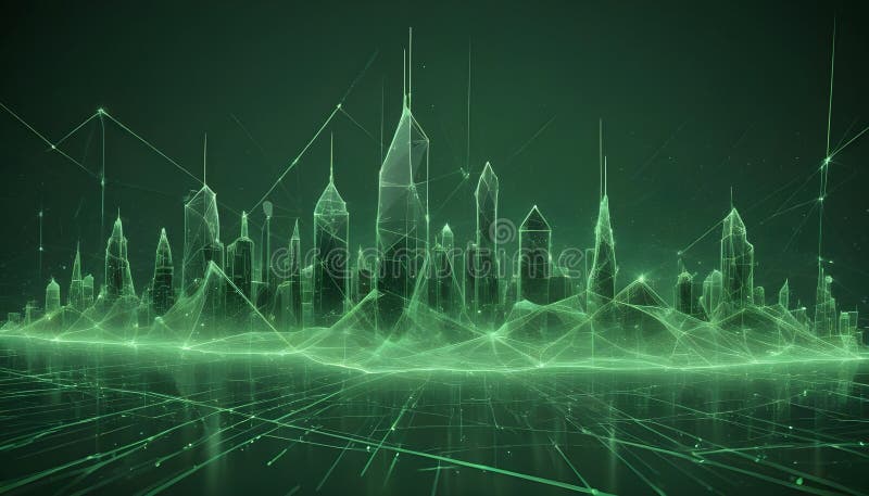 Digital Cityscape Rendered with a Mesh of Interconnected Lines and ...