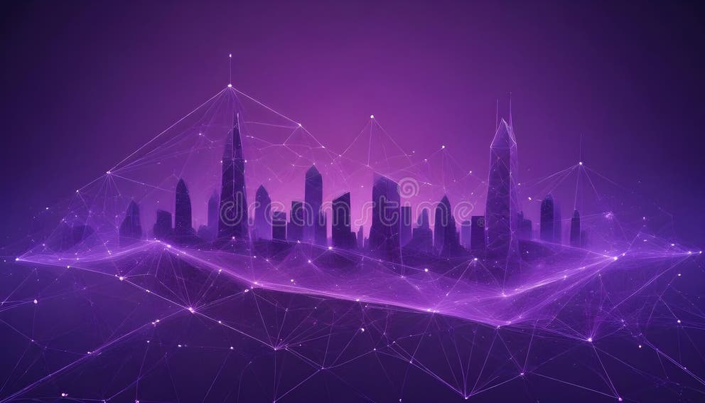 Digital Cityscape Rendered with a Mesh of Interconnected Lines and ...