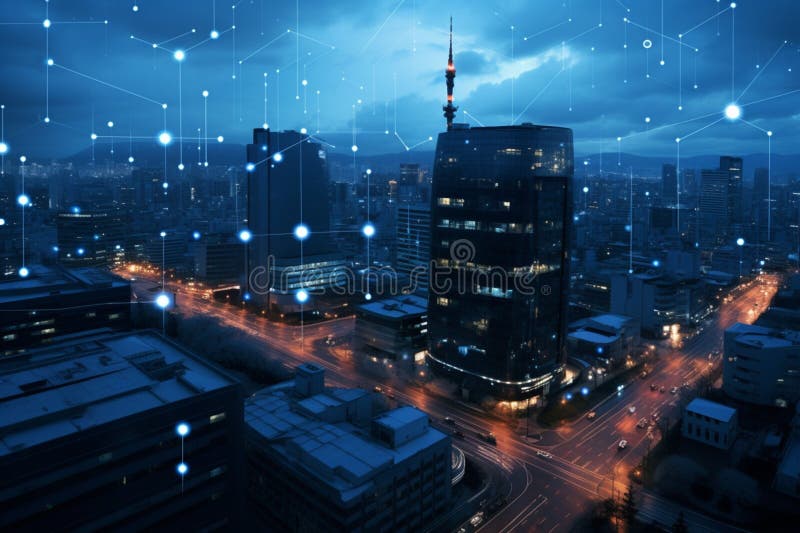 Digital Cityscape Sapporo Business District on Internet Spot Network ...