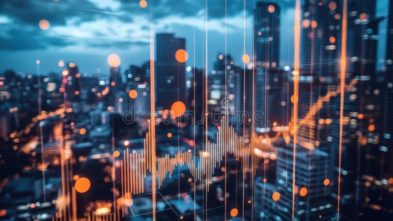 A Digital Cityscape with Soundwave Graphics Overlay, Symbolizing Technology and Data Stock ...