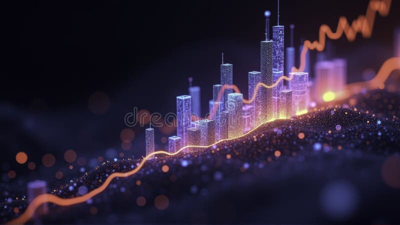 Digital Cityscape with Upward Trend Line. Stock Illustration ...