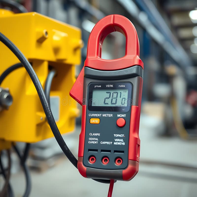 A Digital Clamp Meter Measuring the Current on a Thick Cable ...