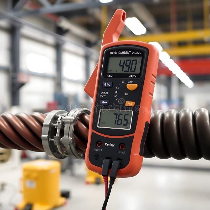 A Digital Clamp Meter Measuring the Current on a Thick Cable ...