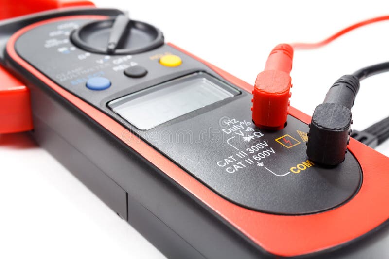 Digital Clamp Multimeter in Man`s Hand on a White Background Stock ...