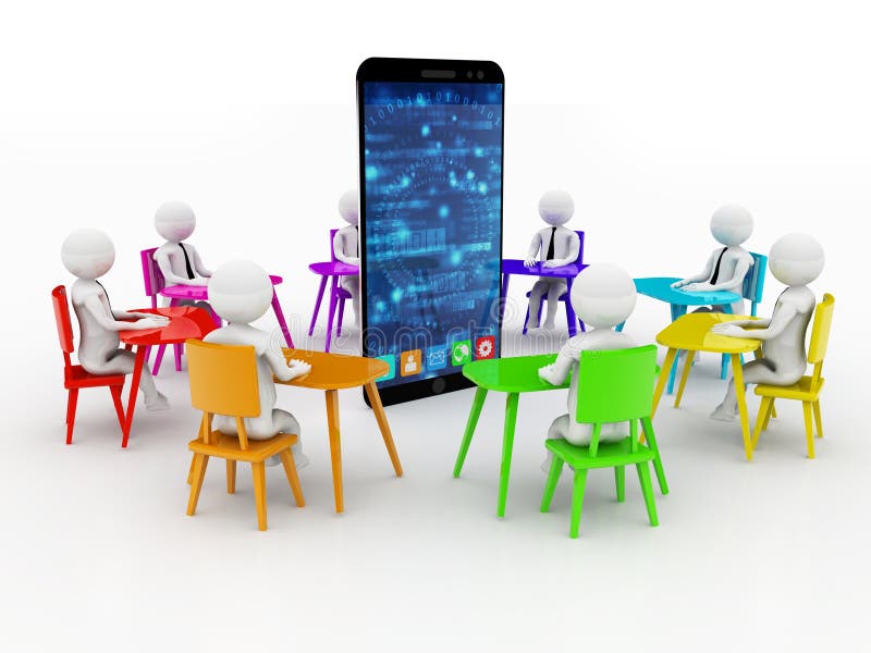 Digital Classroom Online Education Concept. Learning On Phone, Students ...