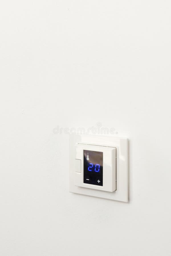 Digital Climate Control on White Wall. Stock Image - Image of ...