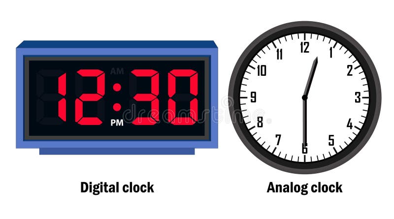 Digital Clock and Analog Clock Time 12.30 Vector Stock Vector ...