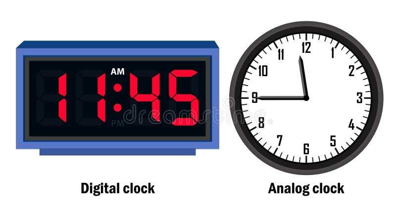 Digital Clock and Analog Clock Time 11.45, Vector Stock Vector ...