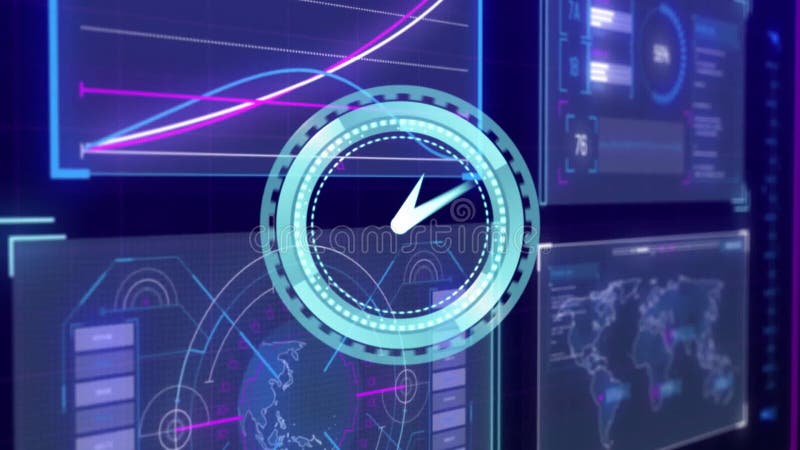Digital Clock Animation Over Futuristic Data Charts and Graphs in Tech ...