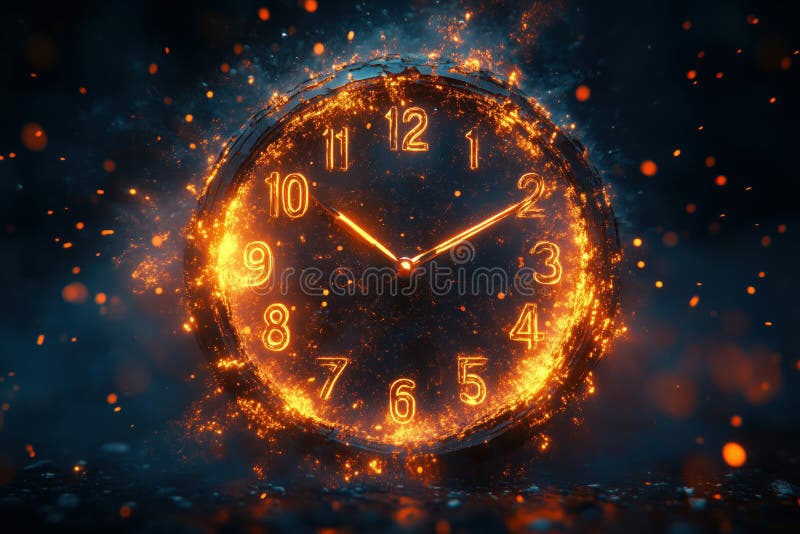 A Digital Clock Breaking Apart into Glowing Particles, Symbolizing the ...