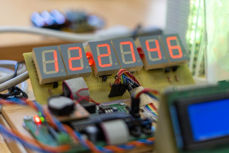Close-up of the Inside of a Digital Clock Circuit with a Dial Stock ...