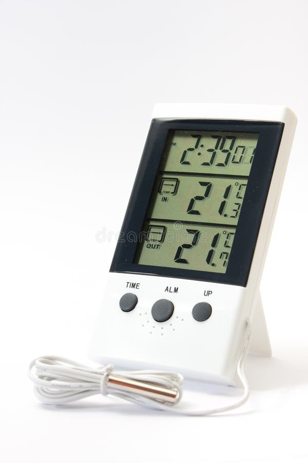 Digital Clock and a Digital Thermometer for Measuring Temperature Stock ...