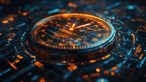 Digital Clock Display with Glowing Circuits in a Dark Environment at ...