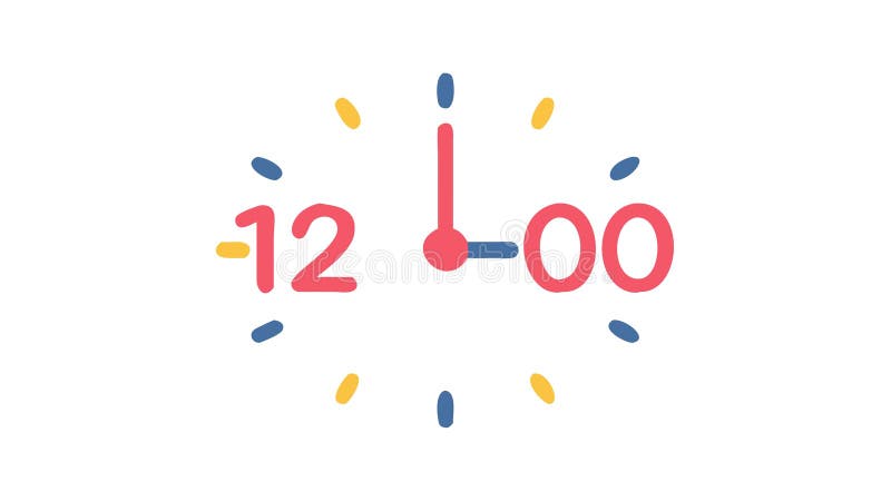 Digital Clock Display Showing 12:00 Noon Midnight Icon, Vector Design ...